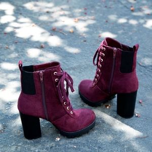Soda | Shoes | Hp Wine Ankle Boots Booties Chunky Heel Lug Sole | Poshmark